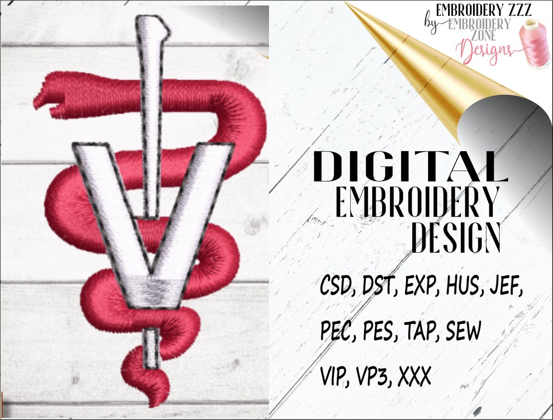 Veterinarian Caduceus Logo Embroidery Machine File. DVM Pattern to ...