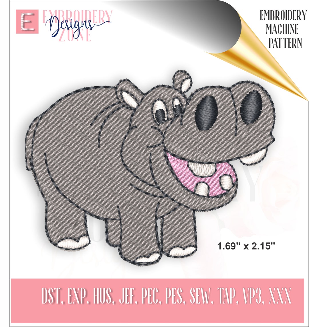 Happy Hippo Embroidery Design. Hippopotamus Pattern to Machine ...