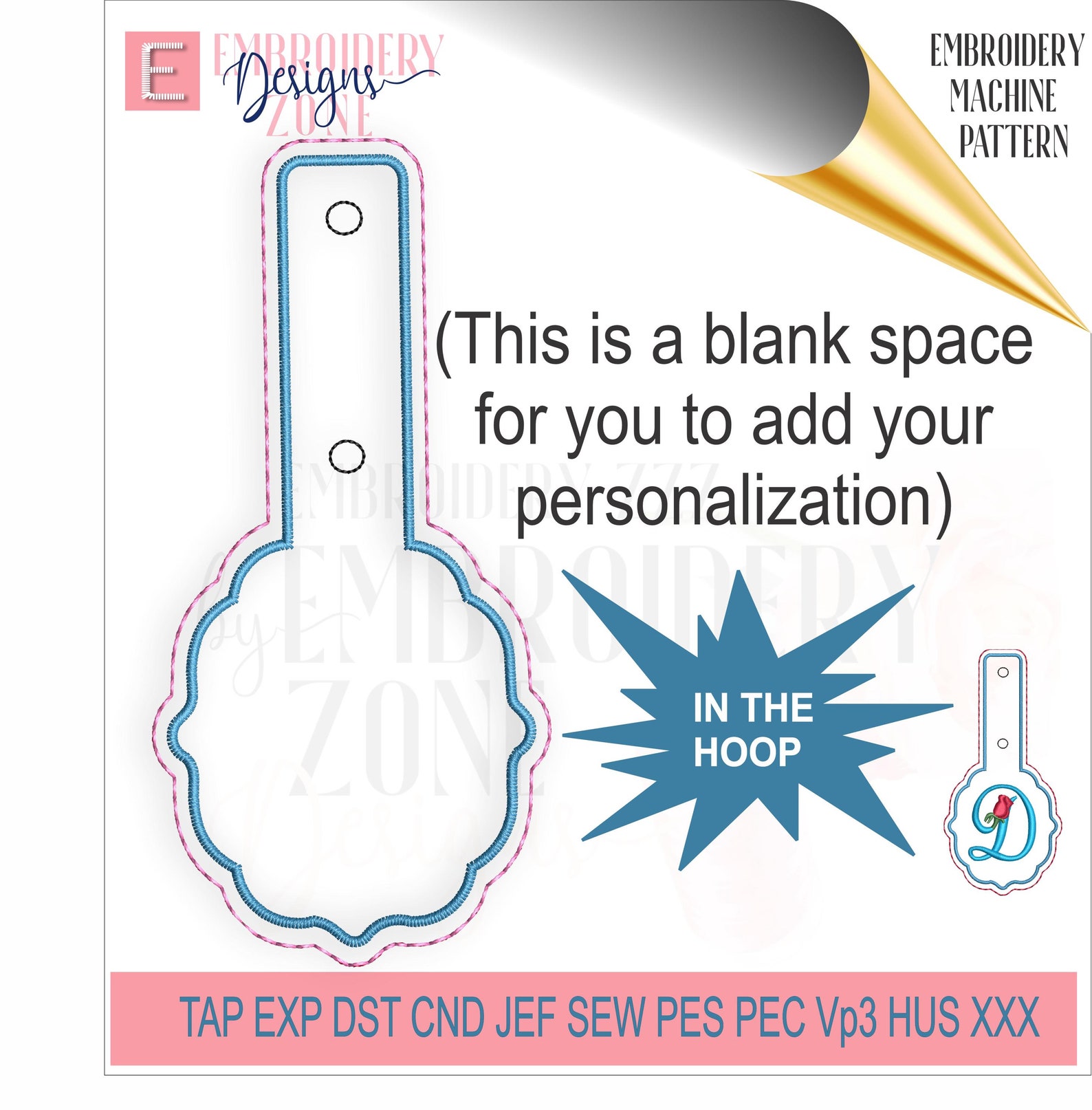 ITH Snap Tab Key Fob Blank Template, Monogram Frame (embroidery Design ...