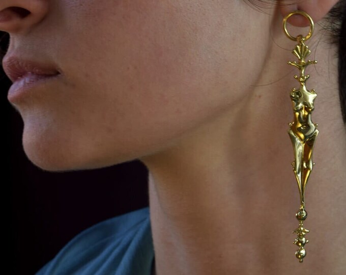 Gold Dangle Earrings, Venus Earrings, Aphrodite Earrings, Body Earrings, Ancient Roman Earrings ...