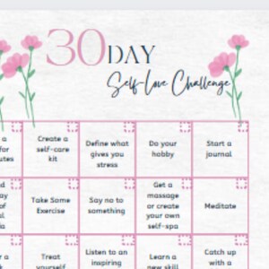 Printable 30 Day Self Love Challenge Planner, Tracker, Log, Size Letter ...