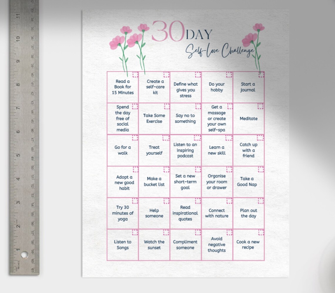 Printable 30 Day Self Love Challenge Planner, Tracker, Log, Size Letter ...