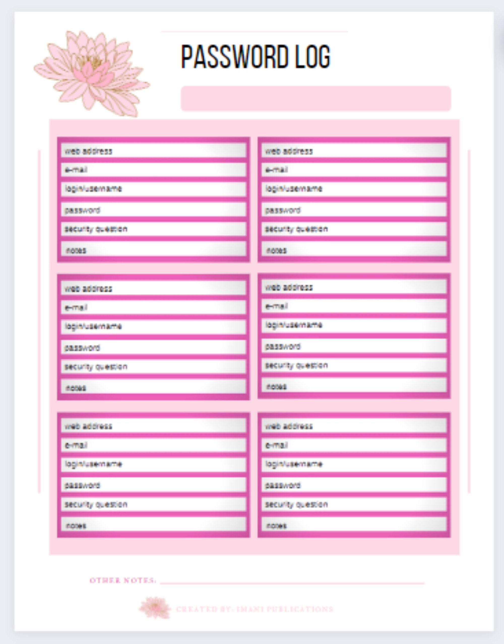 Printable Password Log, Keeper, Tracker Digital Planner Letter, A4, A5 ...