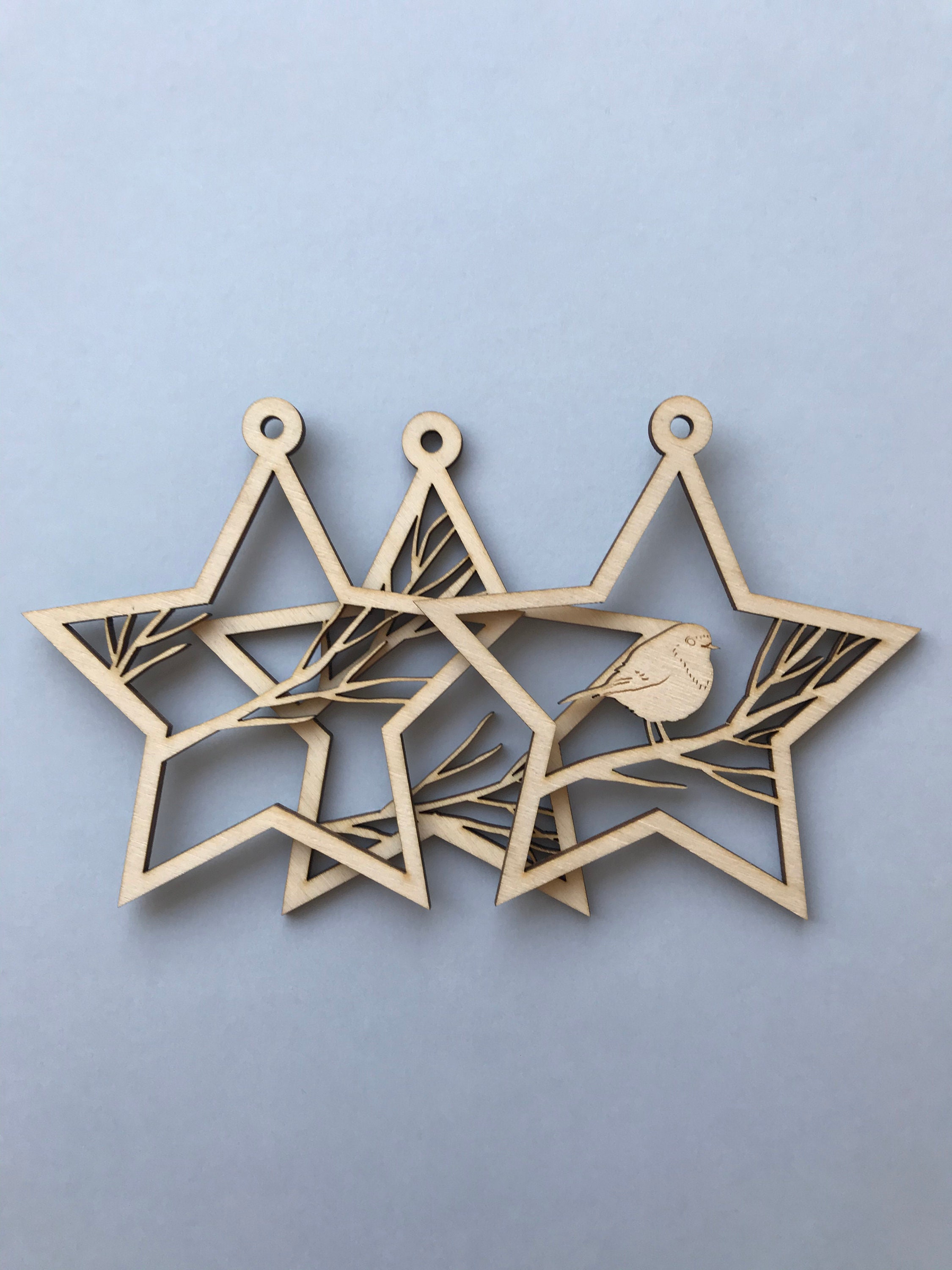 Bird Robin Ornaments in Star for Christmas Decoration Laser Cut Files ...