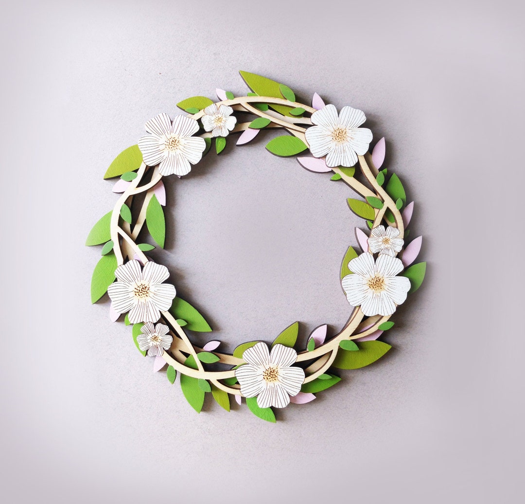 Flowers Wreath With Daisies Laser Cut, Wall Decor Laser Cut Files ...