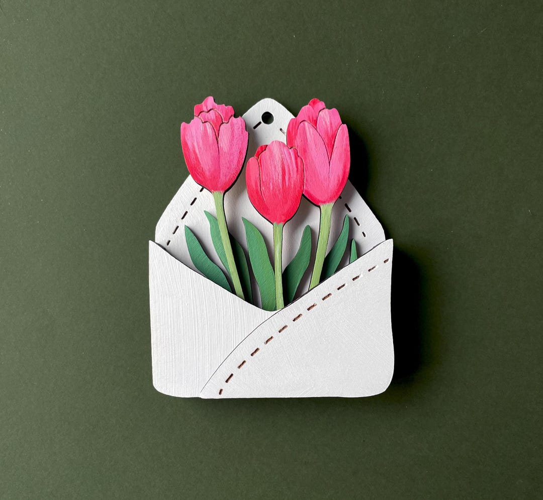 Flower Envelope Svg Tulips Svg Laser Cut Files Floral Envelope Cnc ...