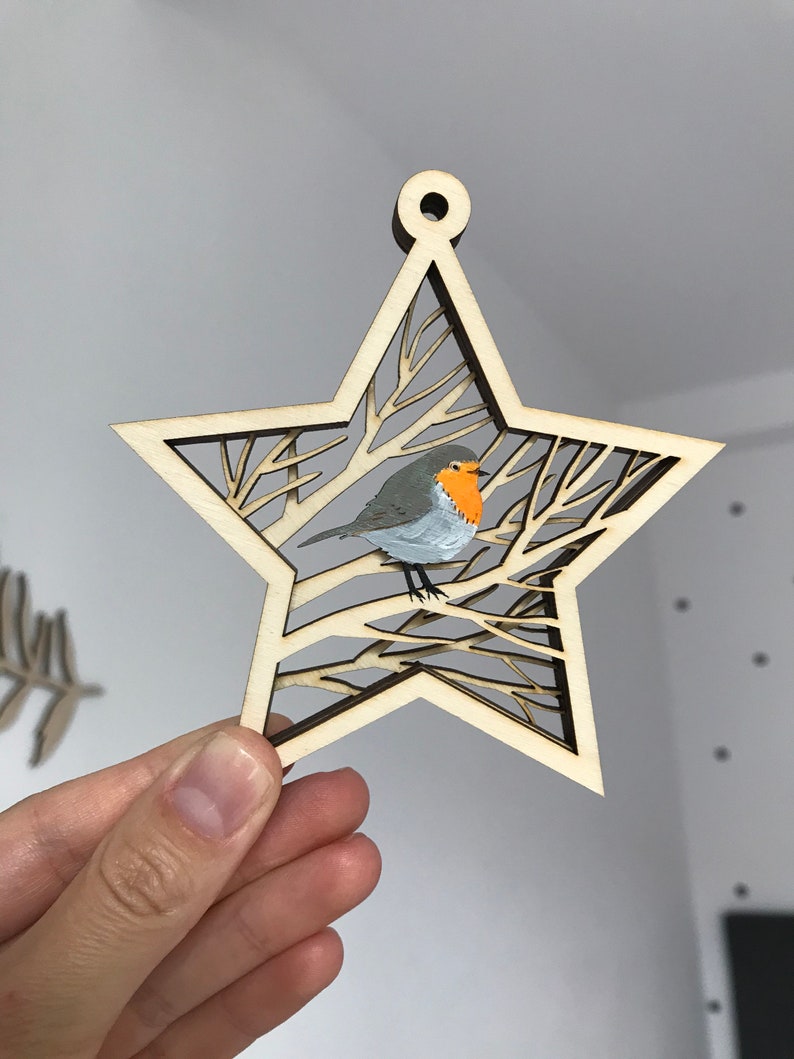 Bird Robin Ornaments in Star for Christmas Decoration Laser Cut Files ...