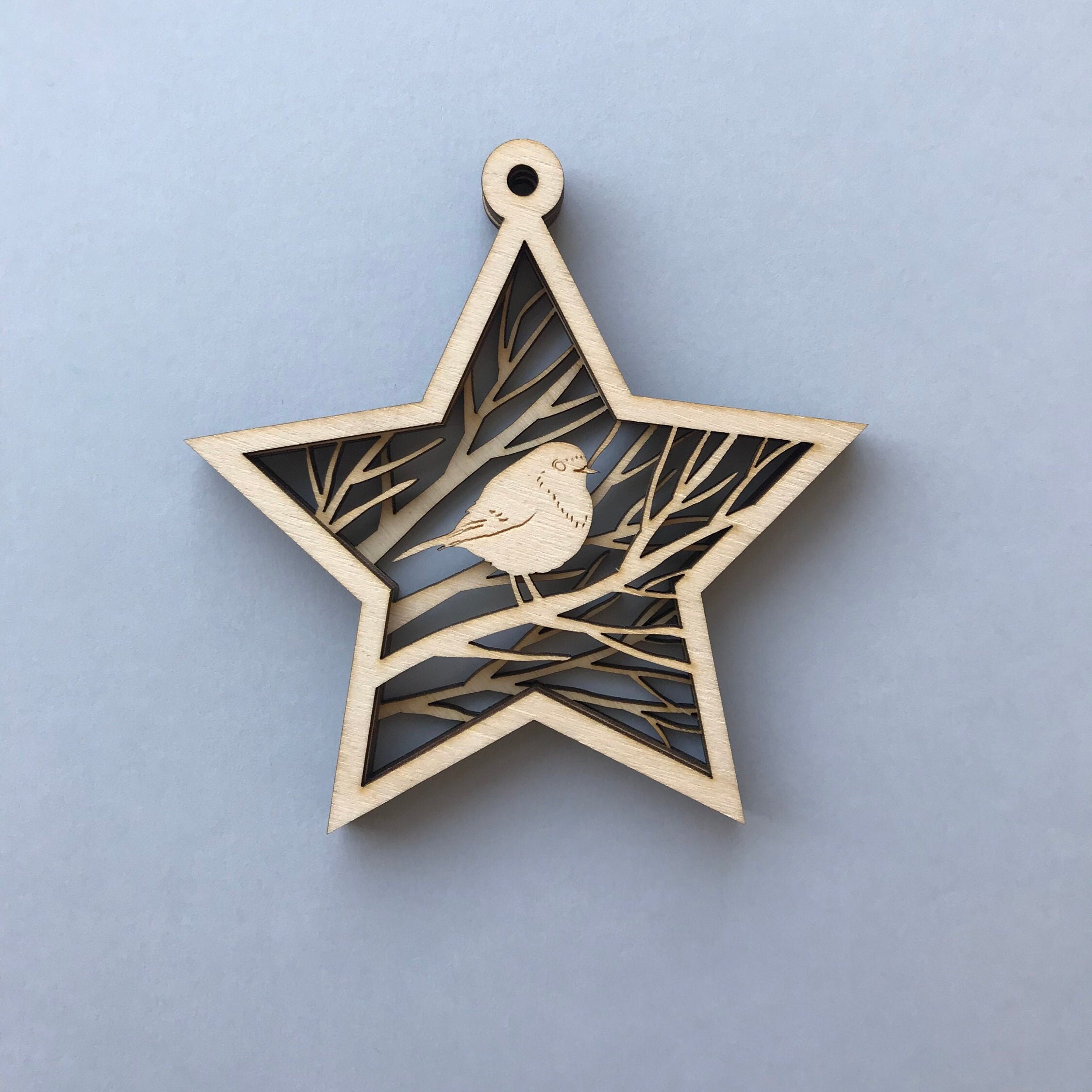 Bird Robin Ornaments in Star for Christmas Decoration Laser Cut Files ...
