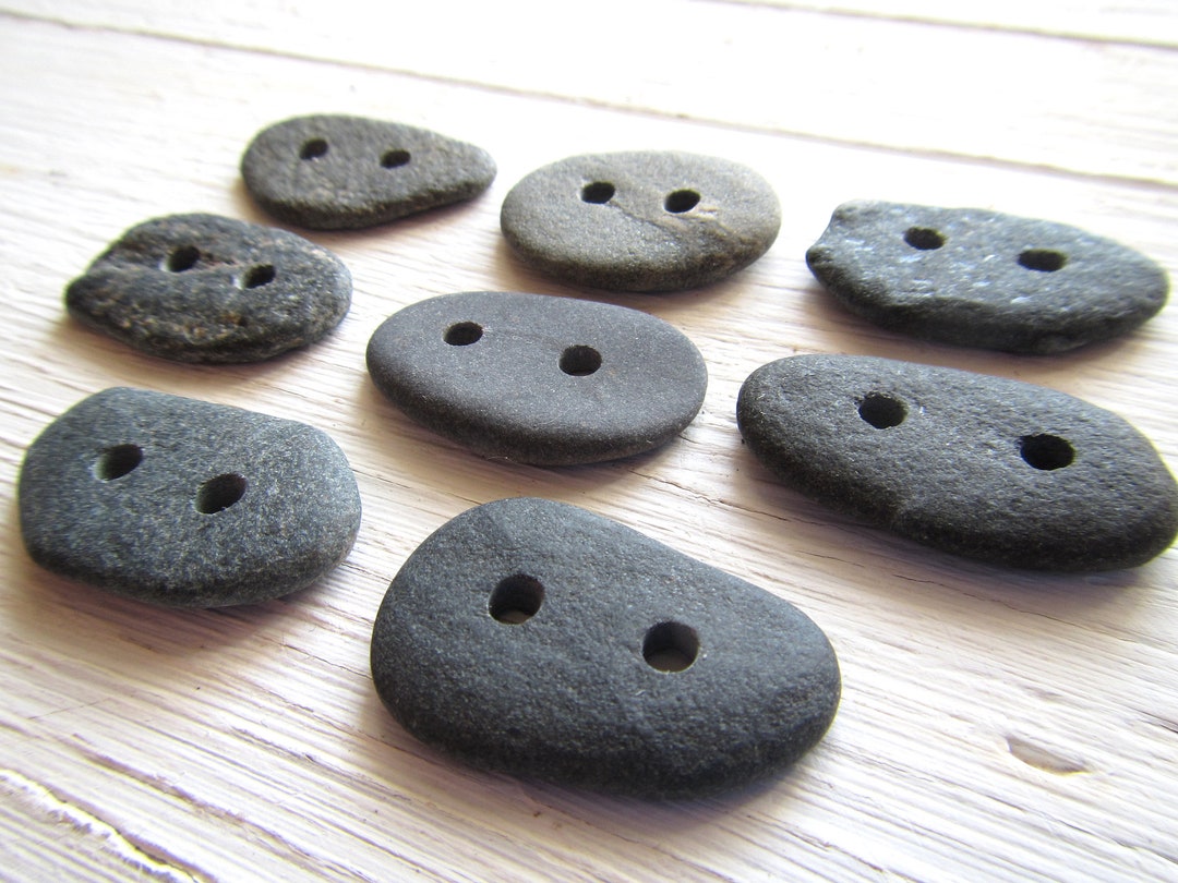 Beach Pebble Buttons, Granite Buttons, Set of 8, Drilled Stones, Stones ...