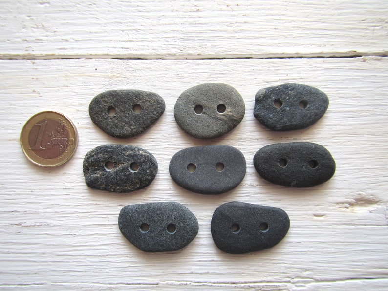 Beach Pebble Buttons, Granite Buttons, Set of 8, Drilled Stones, Stones ...
