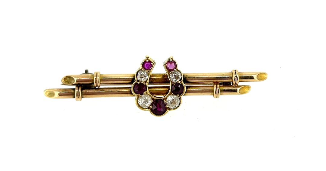 18ct Gold, Ruby & Diamond Victorian Brooch/vintage Brooch/1800s/gold ...