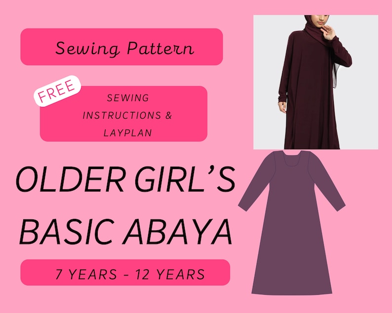 Older Girl's Abaya PDF Sewing Pattern Sizes: 7-12 Years (muslim Fashion ...