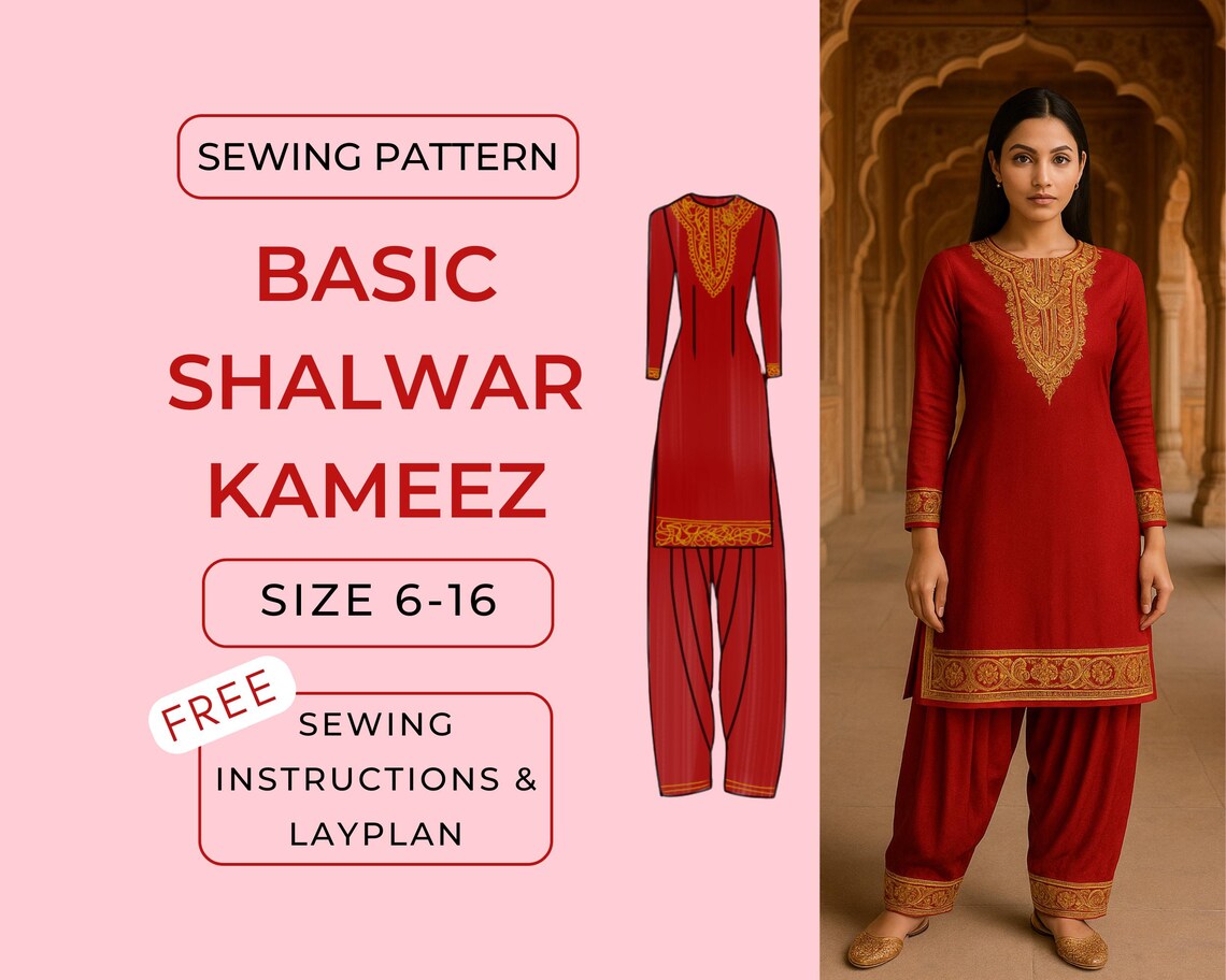 Kurta/kurti/kameez & Shalwar/salwar Trousers A4/A0 PDF Sewing Pattern ...