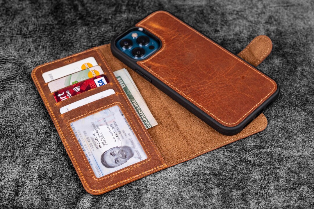 Detachable iPhone 12 / 12 Pro Leather Wallet Case - Etsy