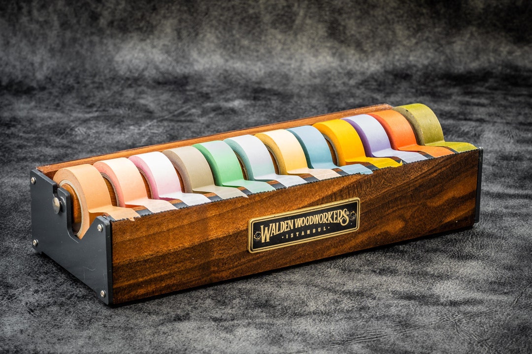 Wooden Multi Washi Tape Dispenser – Walnut Craft Organizer, Tape Holder ...