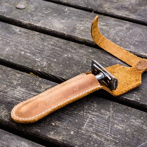 Leather Safety Razor Case – Crazy Horse Brown, Handmade Shaving Travel ...