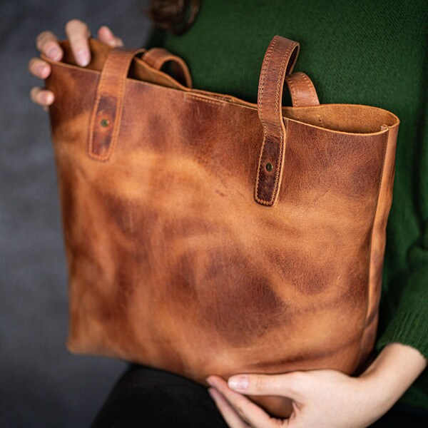 Brown Leather Tote - Etsy