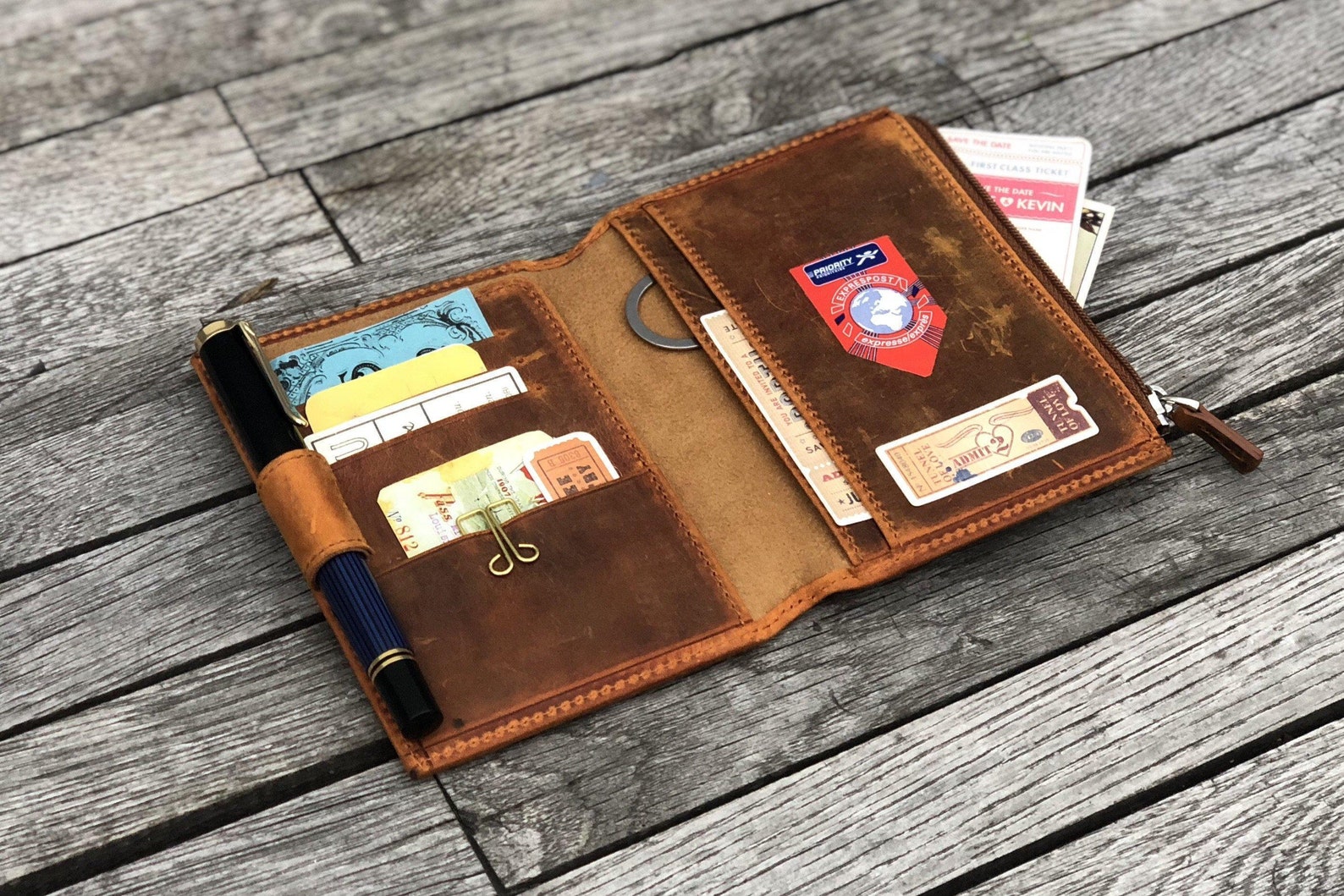 Leather Wallet Insert for Traveler's Notebook - Passport Size, Crazy ...