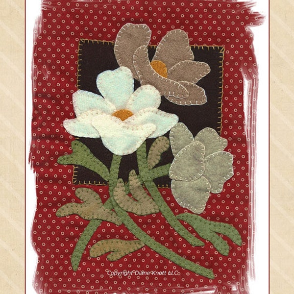 Heart Shaped, Floral Wool Applique Pattern Download by Diane Knott LLC ...