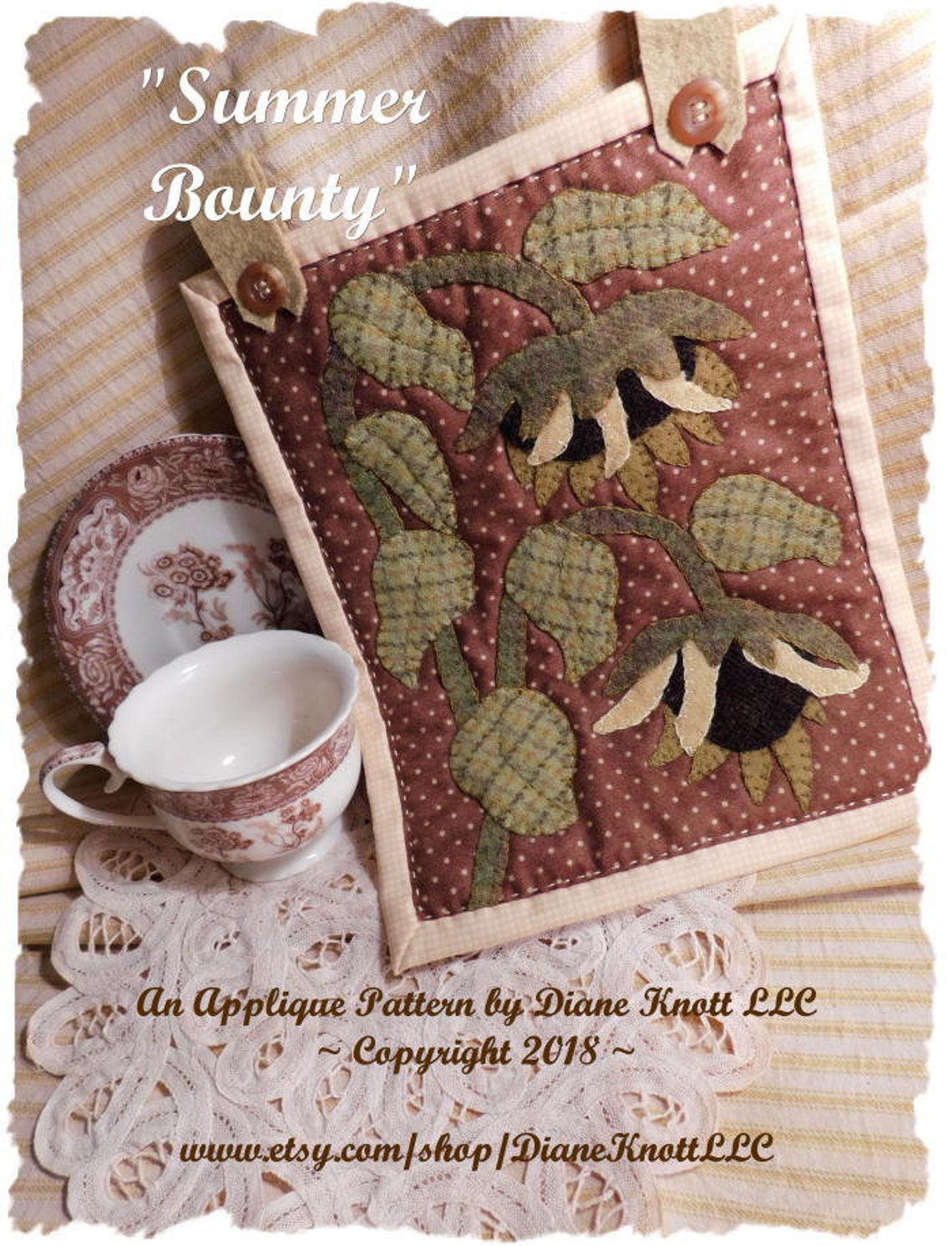 Sunflowers Wool Applique Pattern Download by Diane Knott LLC | Etsy