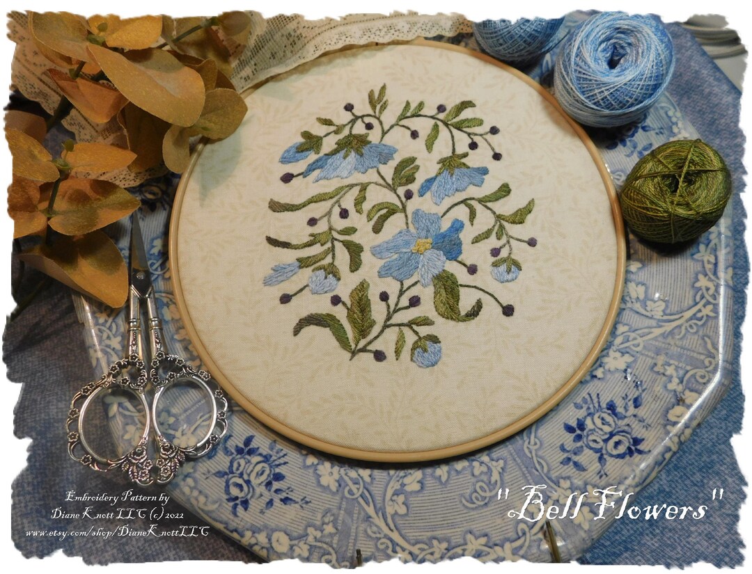 Blue Bell Flowers Hand Embroidery Pattern Download by Diane Knott LLC ...