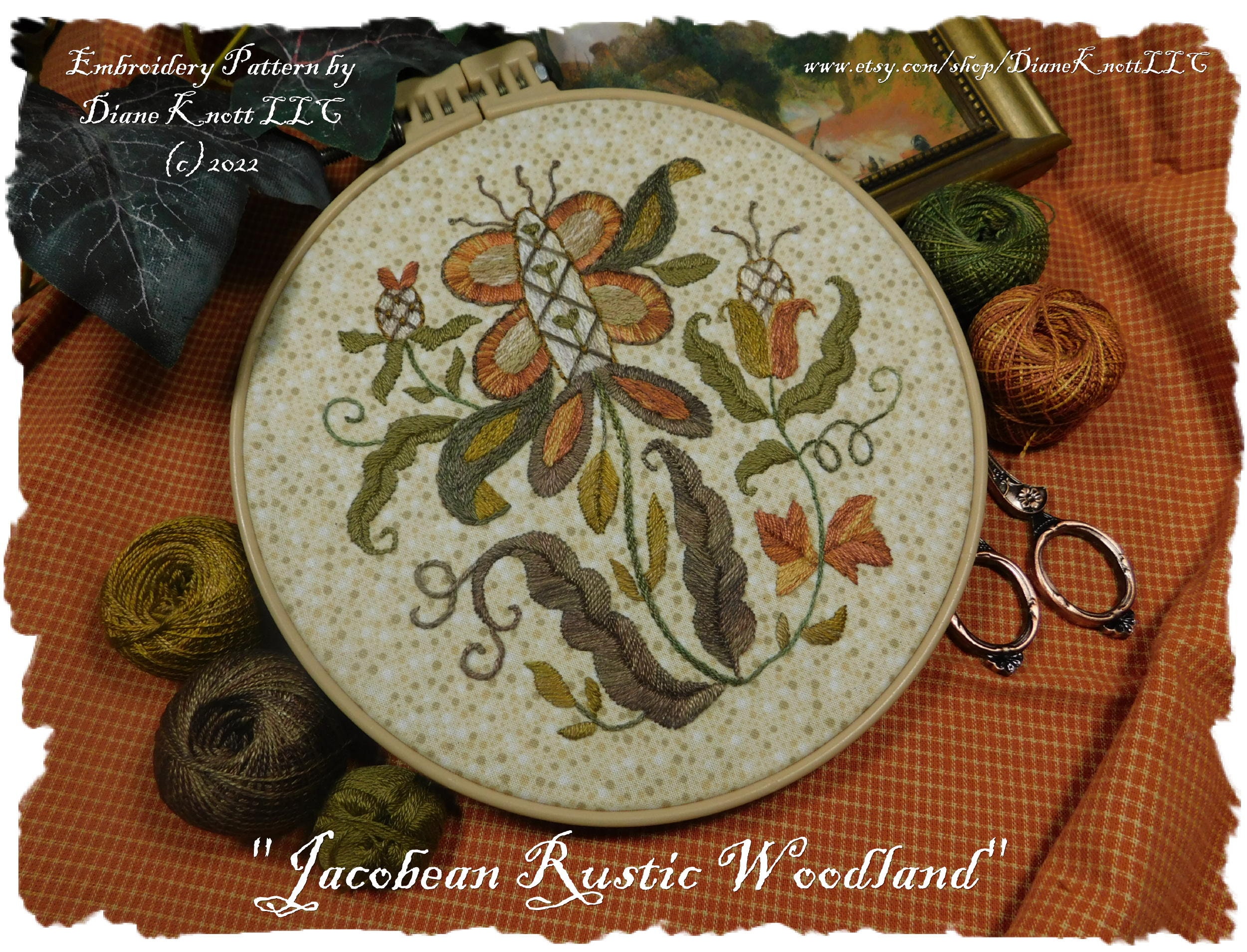Jacobean Floral Crewel Style Hand Embroidery Pattern Download by Diane ...
