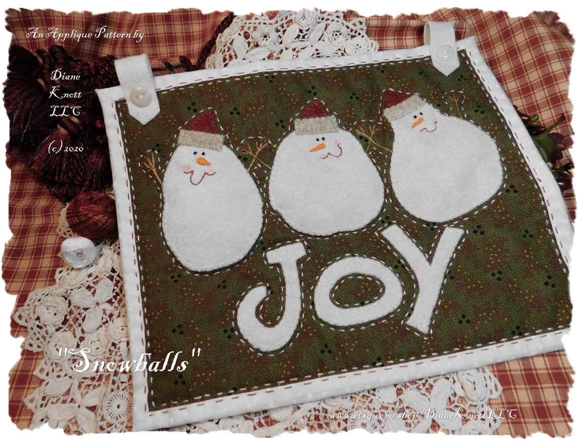 Three Snowmen Wool Applique Pattern Download by Diane Knott - Etsy