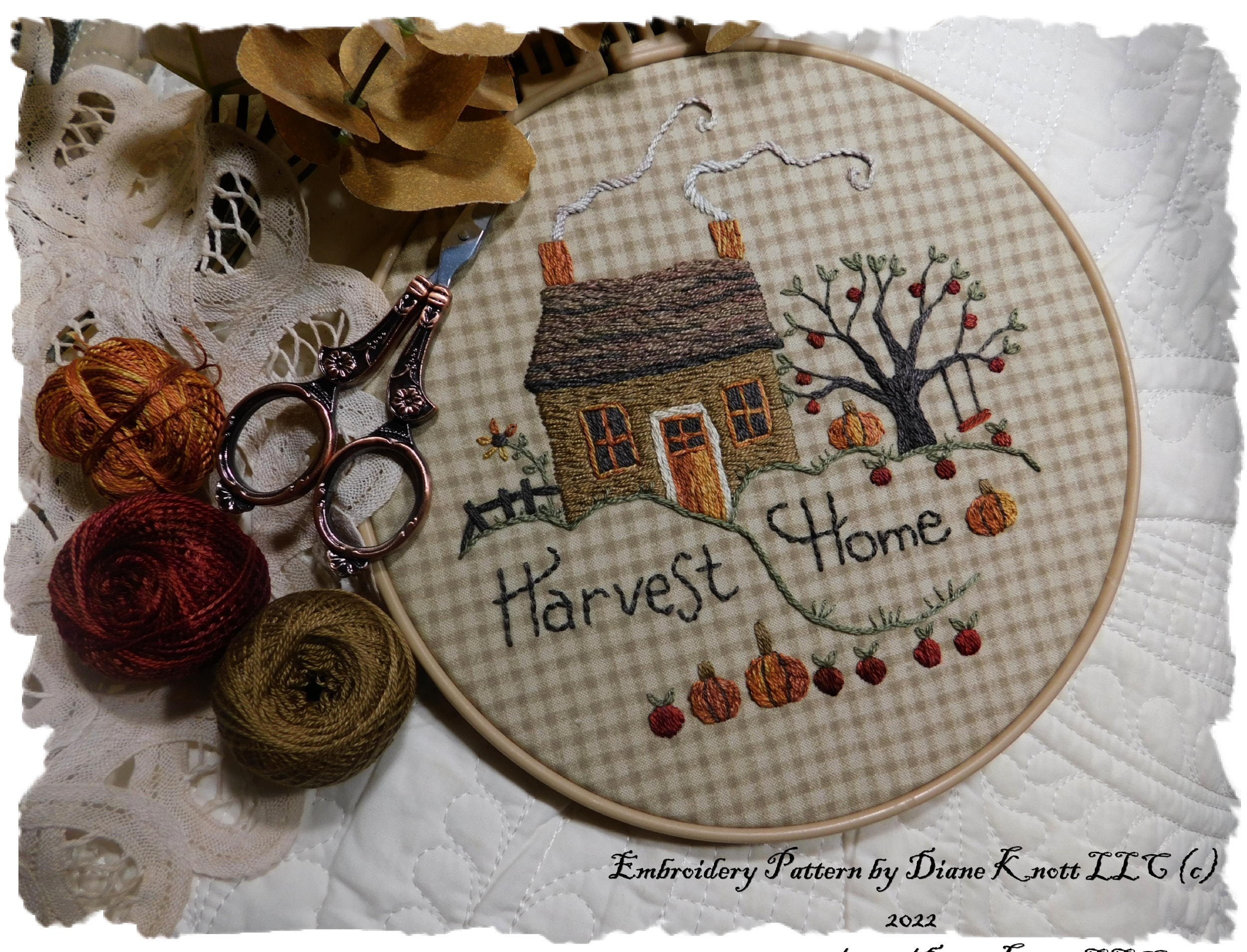 Harvest Home Hand Embroidery Pattern Download PDF and JPG - 7" Hoop ...