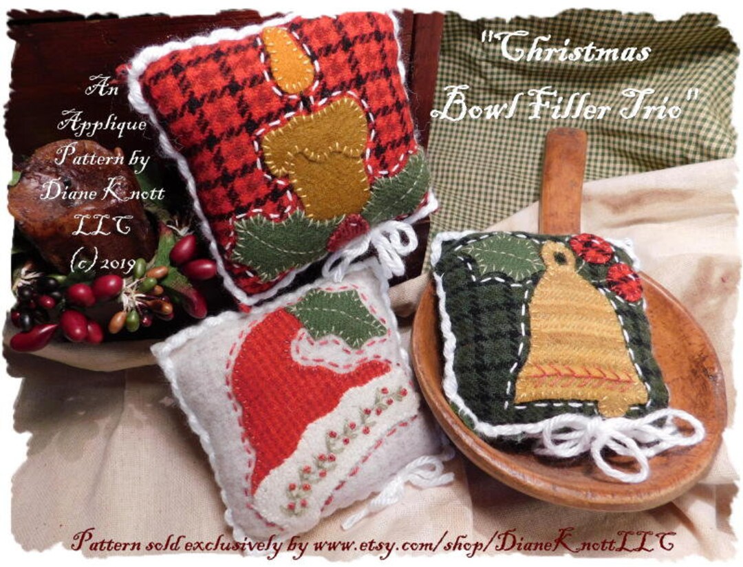 Christmas Wool Applique Pattern Download by Diane Knott LLC - All Three ...