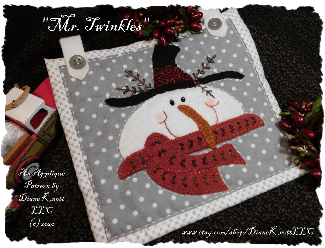 Snowman Digital Download Wool Applique Pattern - Also Suitable for ...