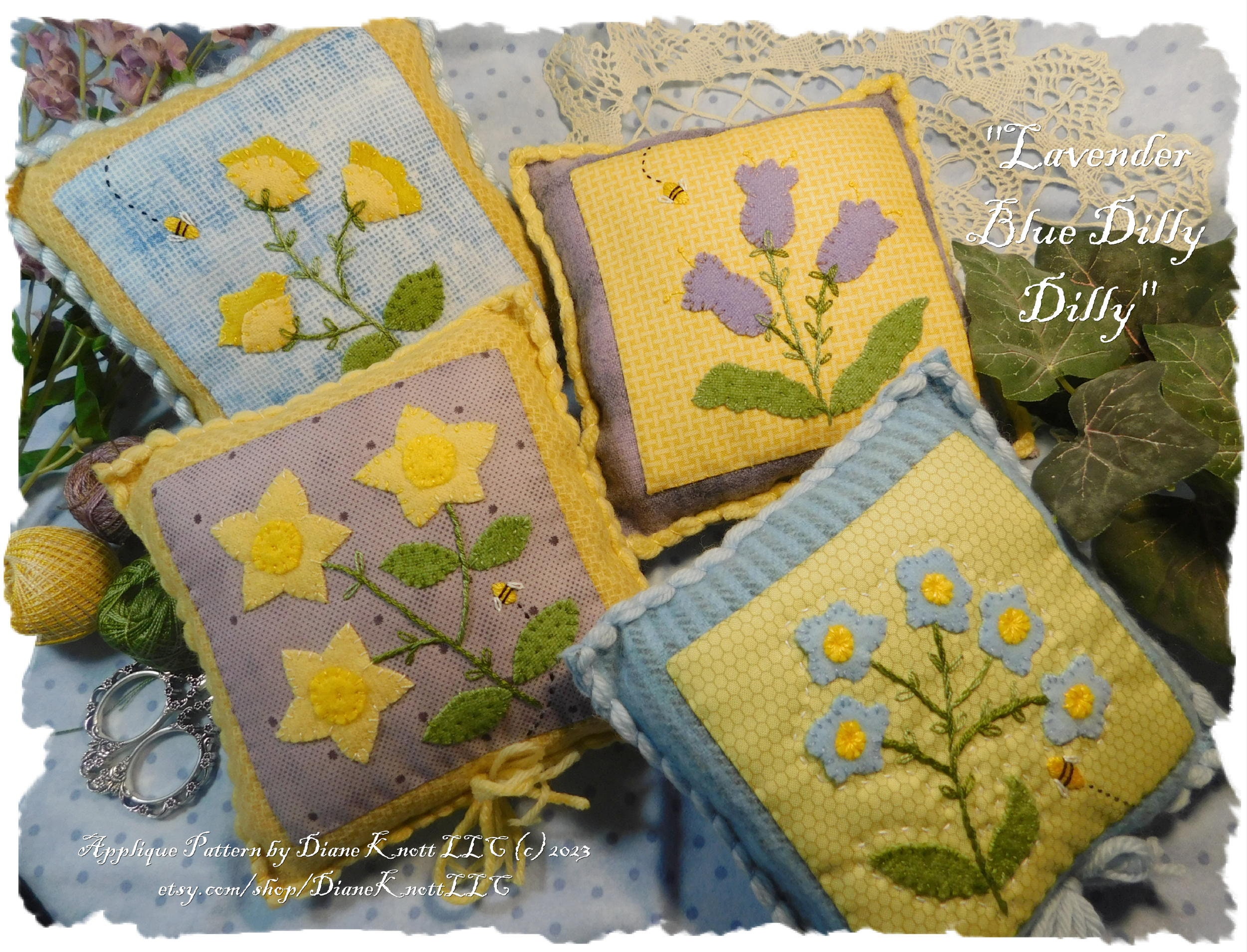 Floral Wool Applique Bowl Fillers Pattern Download by Diane Knott LLC ...