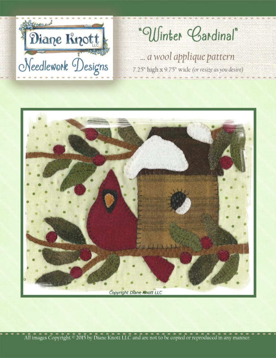 Winter Cardinal Wool Applique Pattern Download by Diane Knott LLC - Etsy