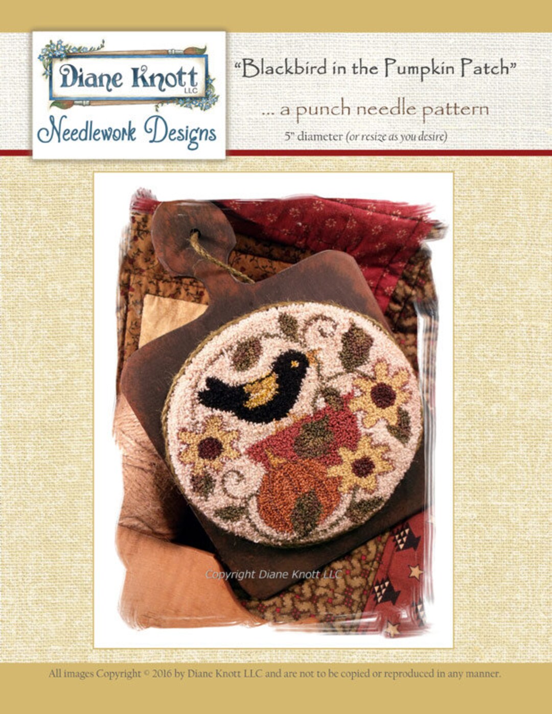 Blackbird in the Pumpkin Patch Punchneedle Pattern Download by Diane Knott LLC - Etsy