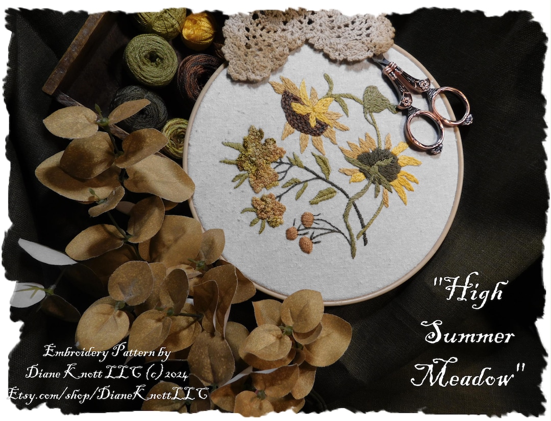 Sunflowers and Yarrow Summer Floral Hand Embroidery Pattern Download by ...