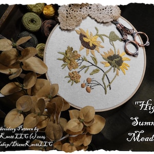 Sunflowers and Yarrow Summer Floral Hand Embroidery Pattern Download by ...