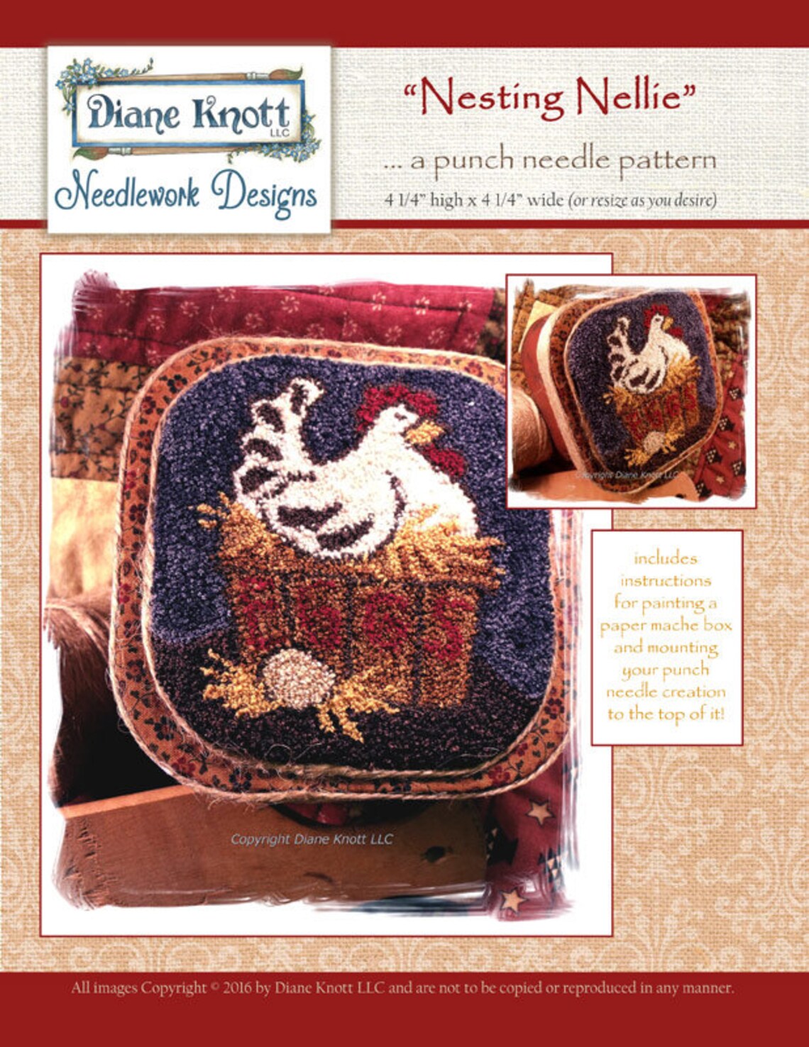 Nesting Chicken Punch Needle Pattern Download by Diane Knott - Etsy