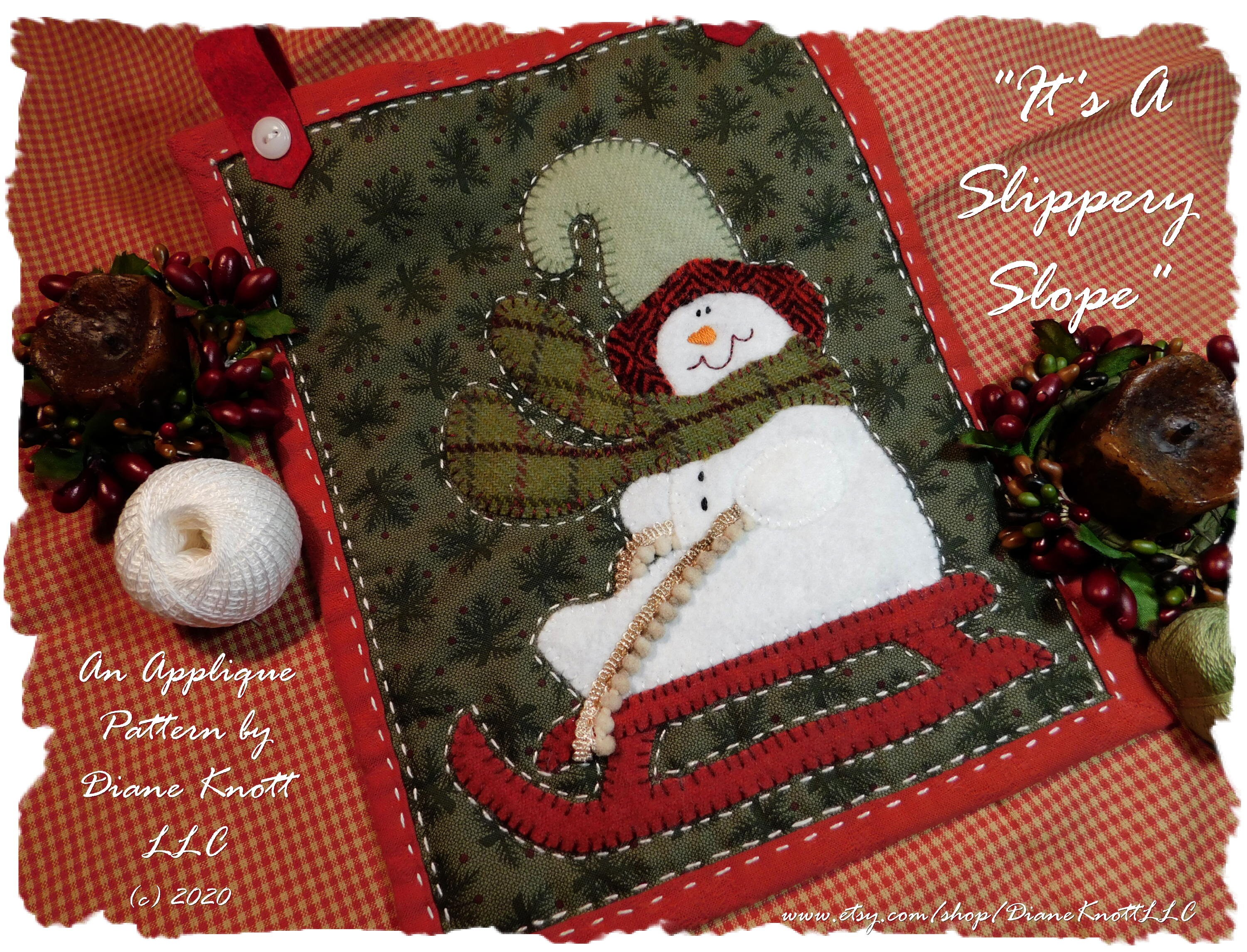 Snowman on Sled Wool Applique Pattern Download by Diane Knott LLC Also ...