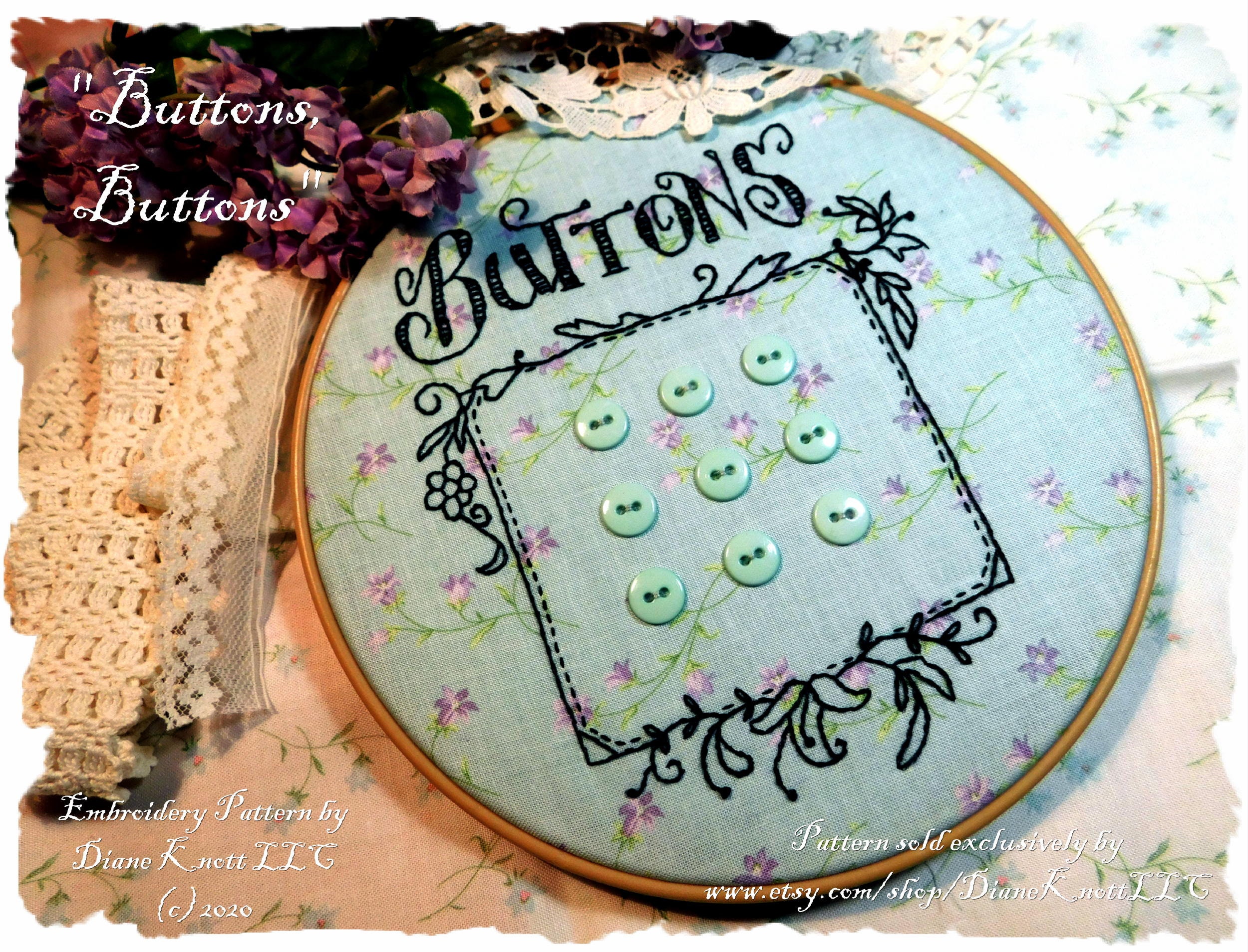 Buttons Display Embroidery Pattern Download by Diane Knott LLC - Etsy