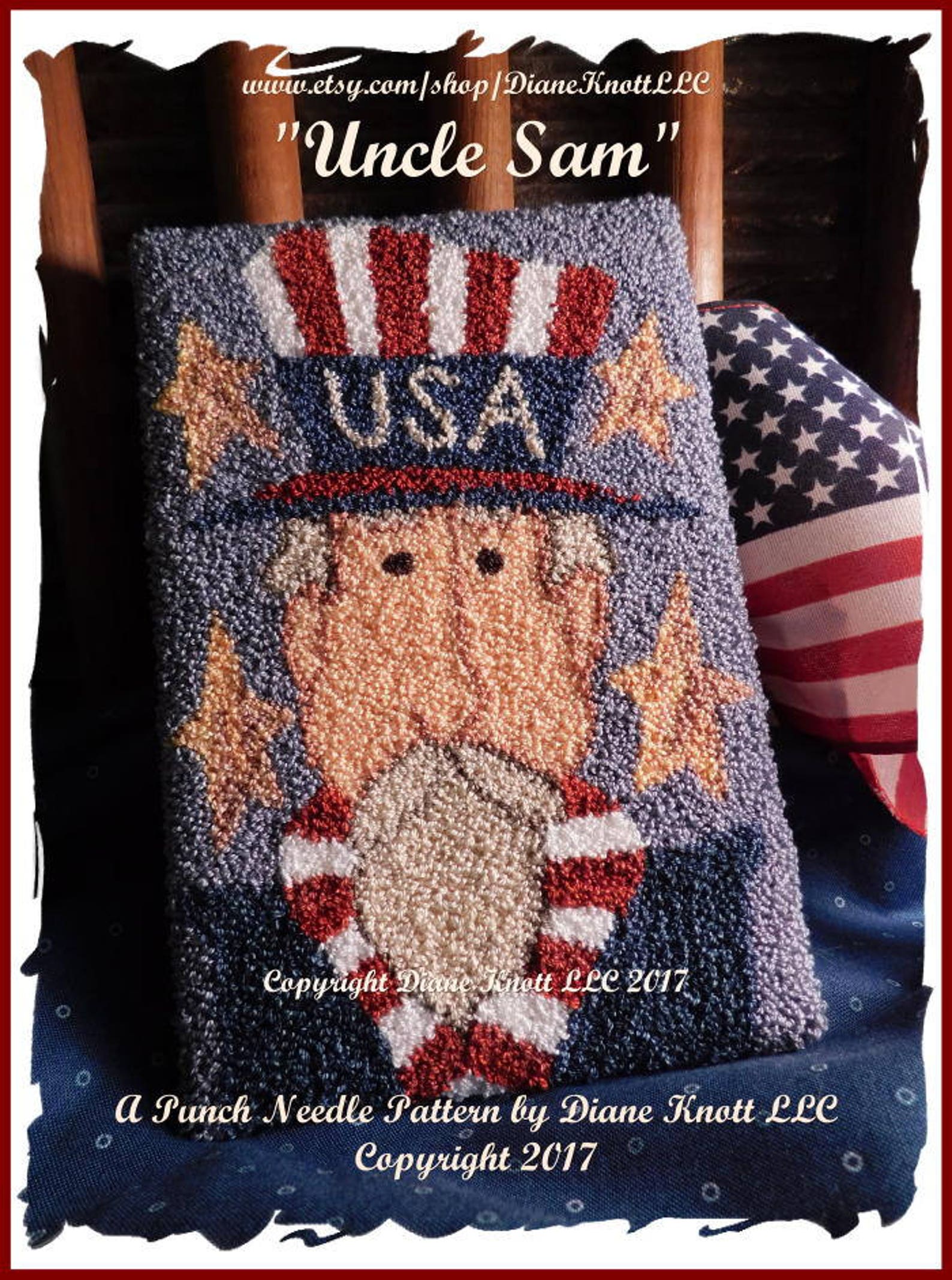 Uncle Sam Patriotic Punch Needle Pattern Download by Diane Knott LLC - Etsy