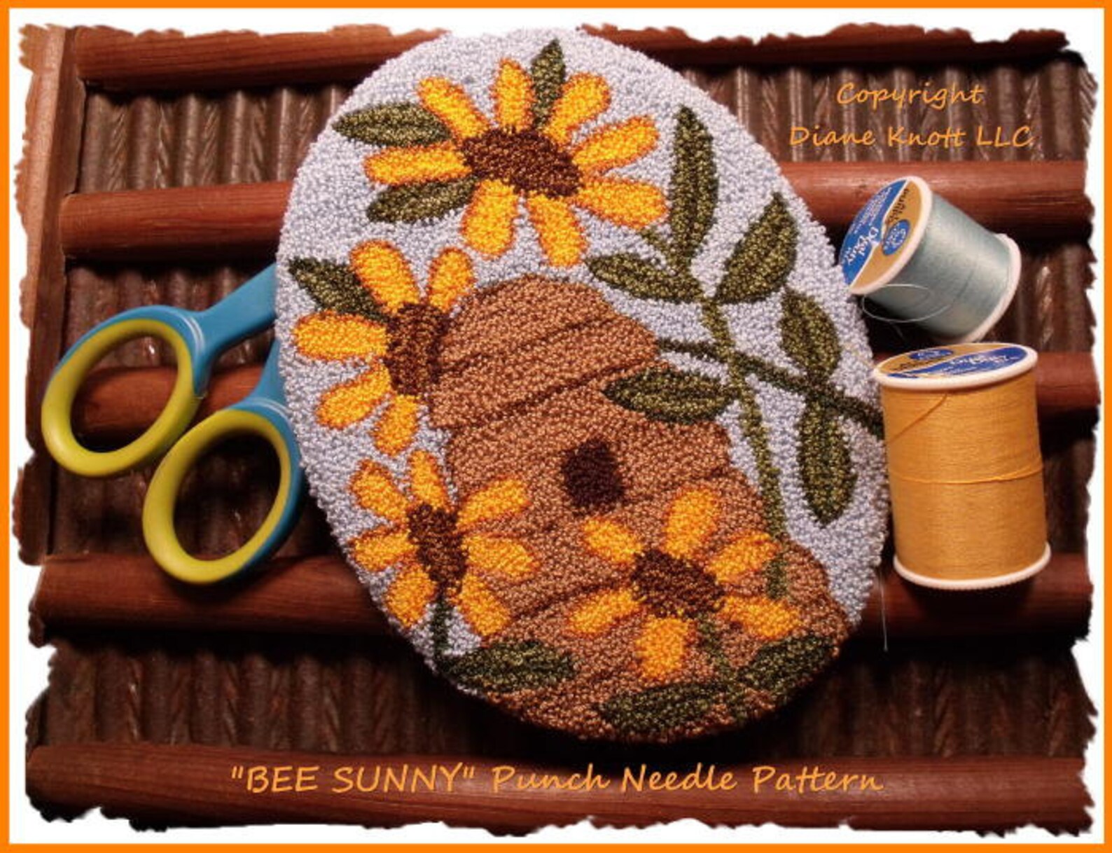 Bee Hive and Sunflowers Punch Needle Pattern Download by Diane - Etsy