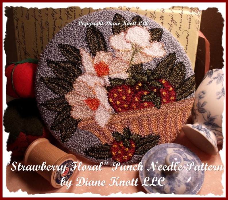Strawberry Floral Punch Needle Pattern Download by Diane Knott - Etsy