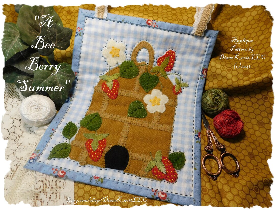 A Summer Bee Hive and Strawberries Wool Applique Pattern Download ...