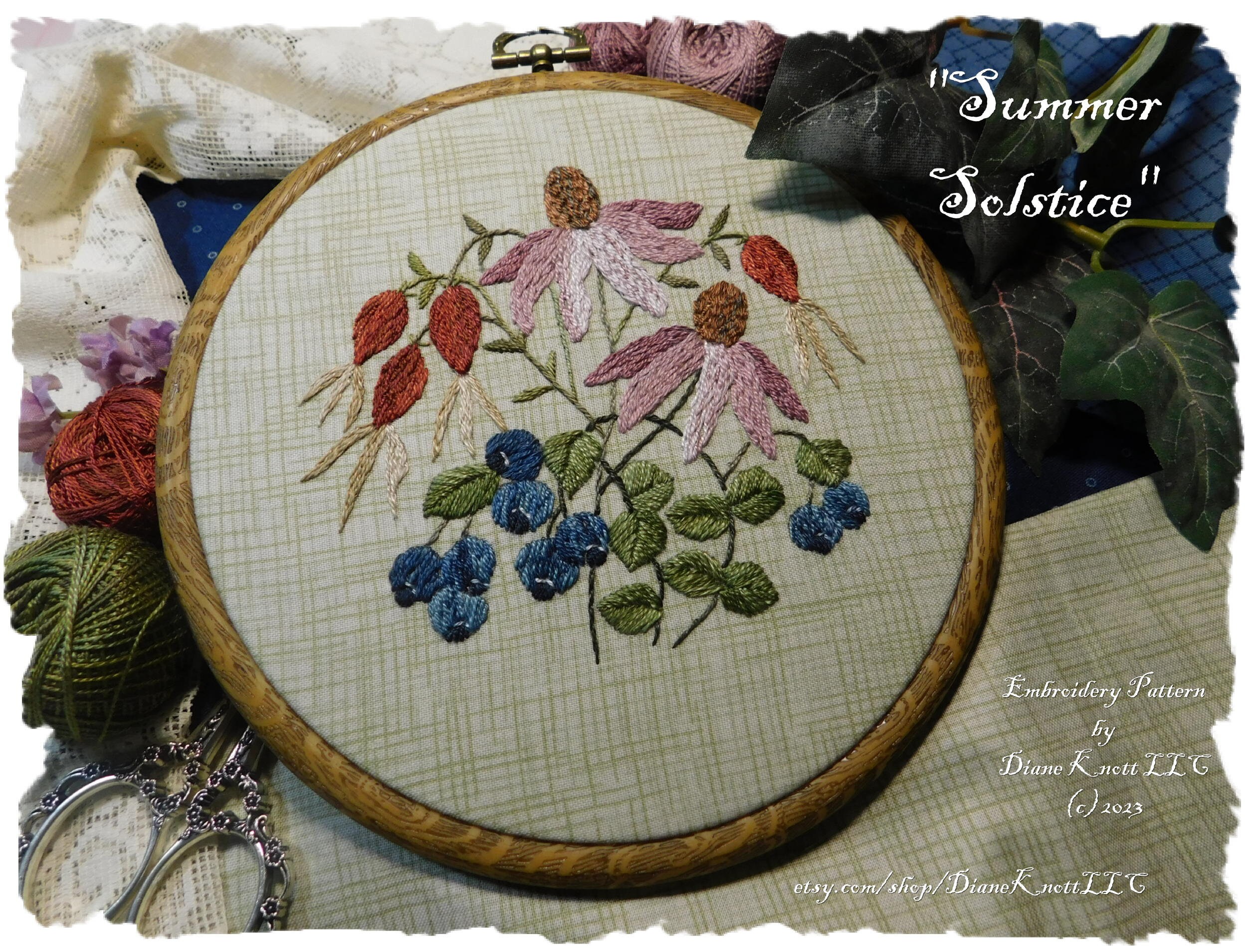 Summer Solstice Floral Hand Embroidery Pattern Download by Diane Knott ...
