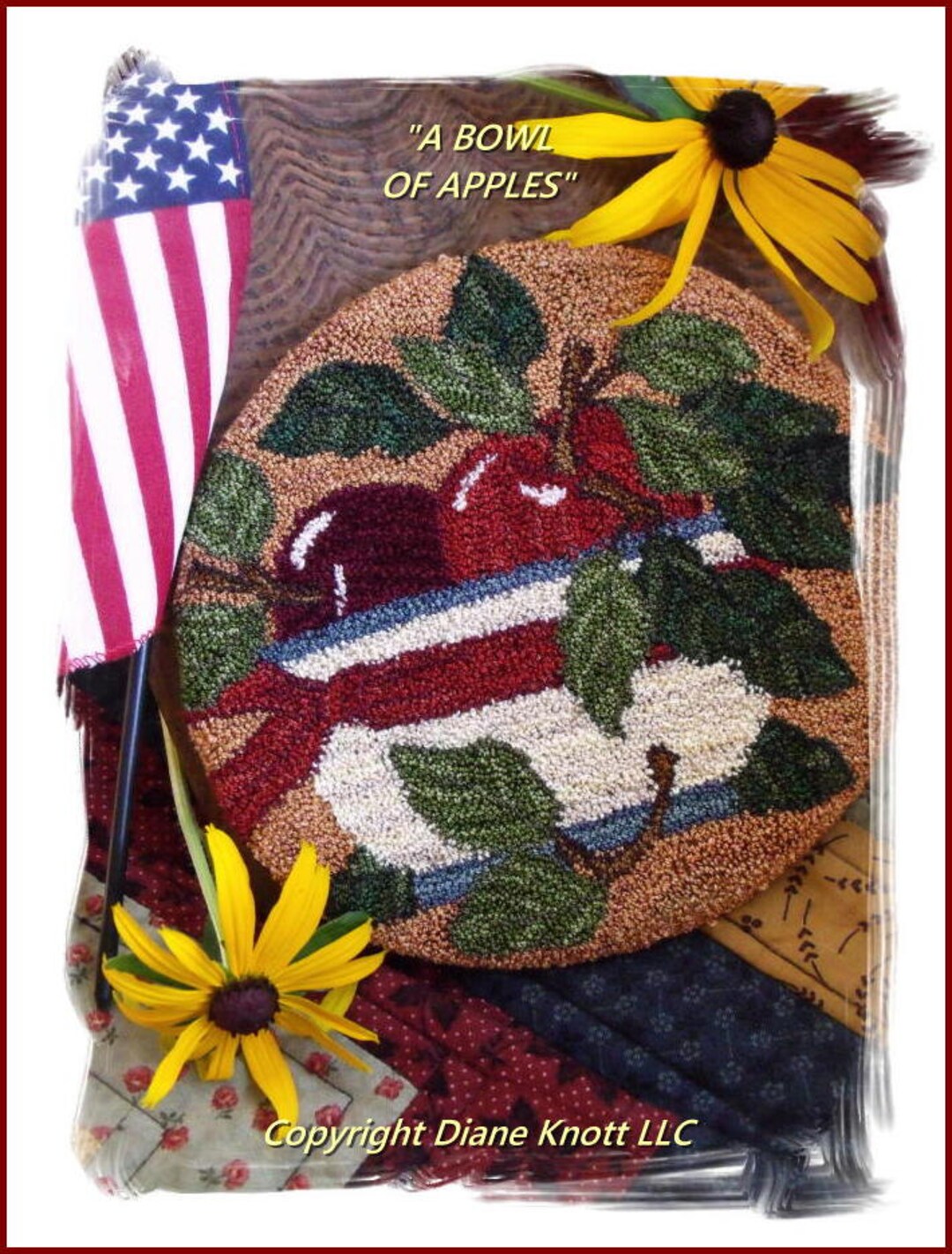 Americana Apple Bowl Punch Needle Pattern Download by Diane Knott LLC ...