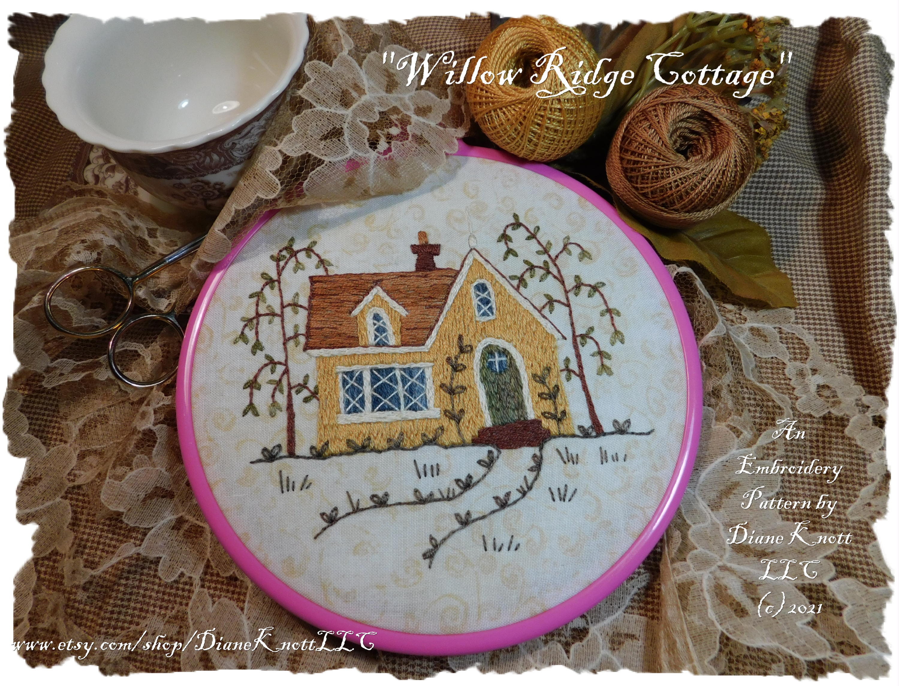 English Cottage Embroidery Pattern Download by Diane Knott LLC - Willow ...