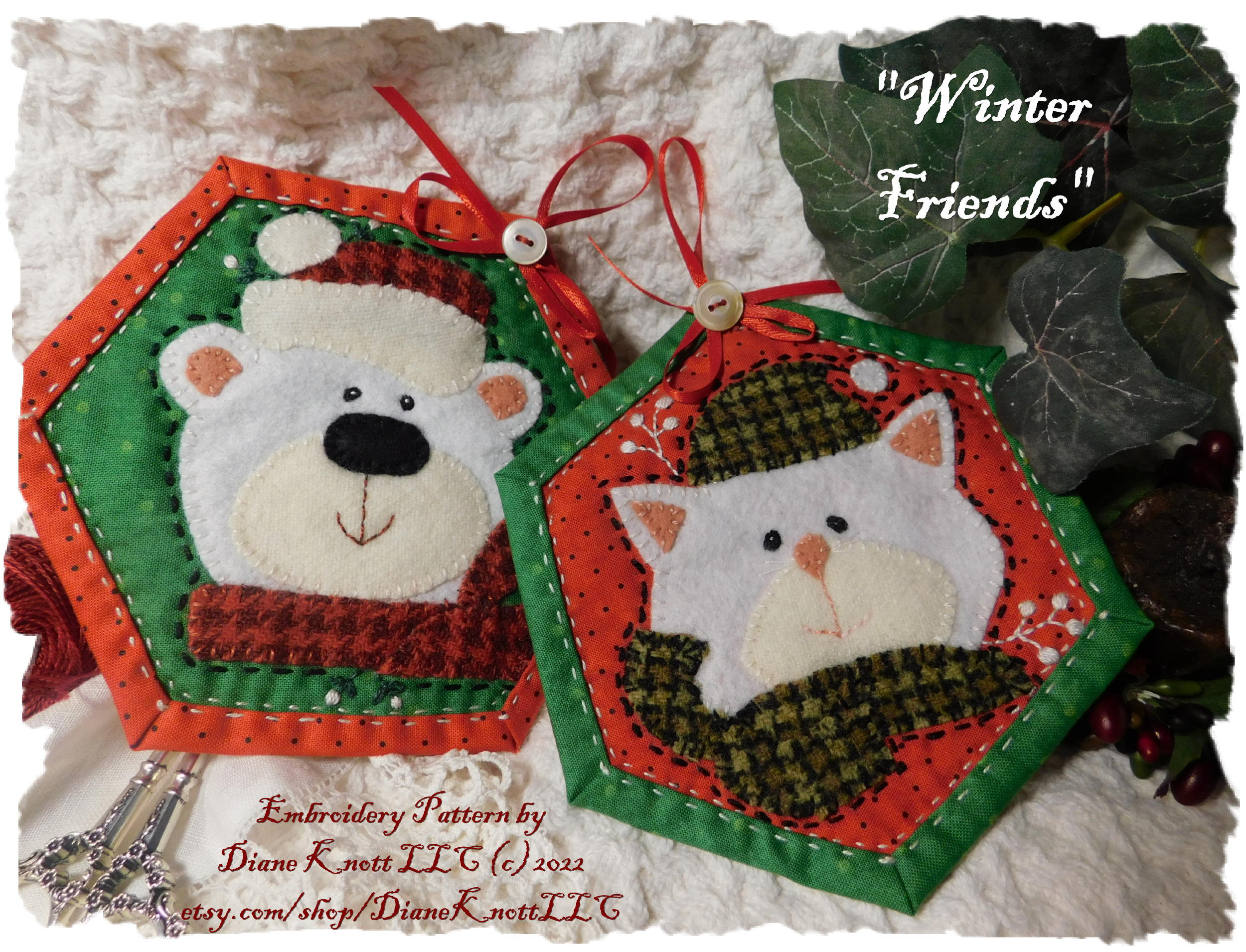 Wool Applique Christmas Ornament Pattern Download Cat and Bear Easy ...