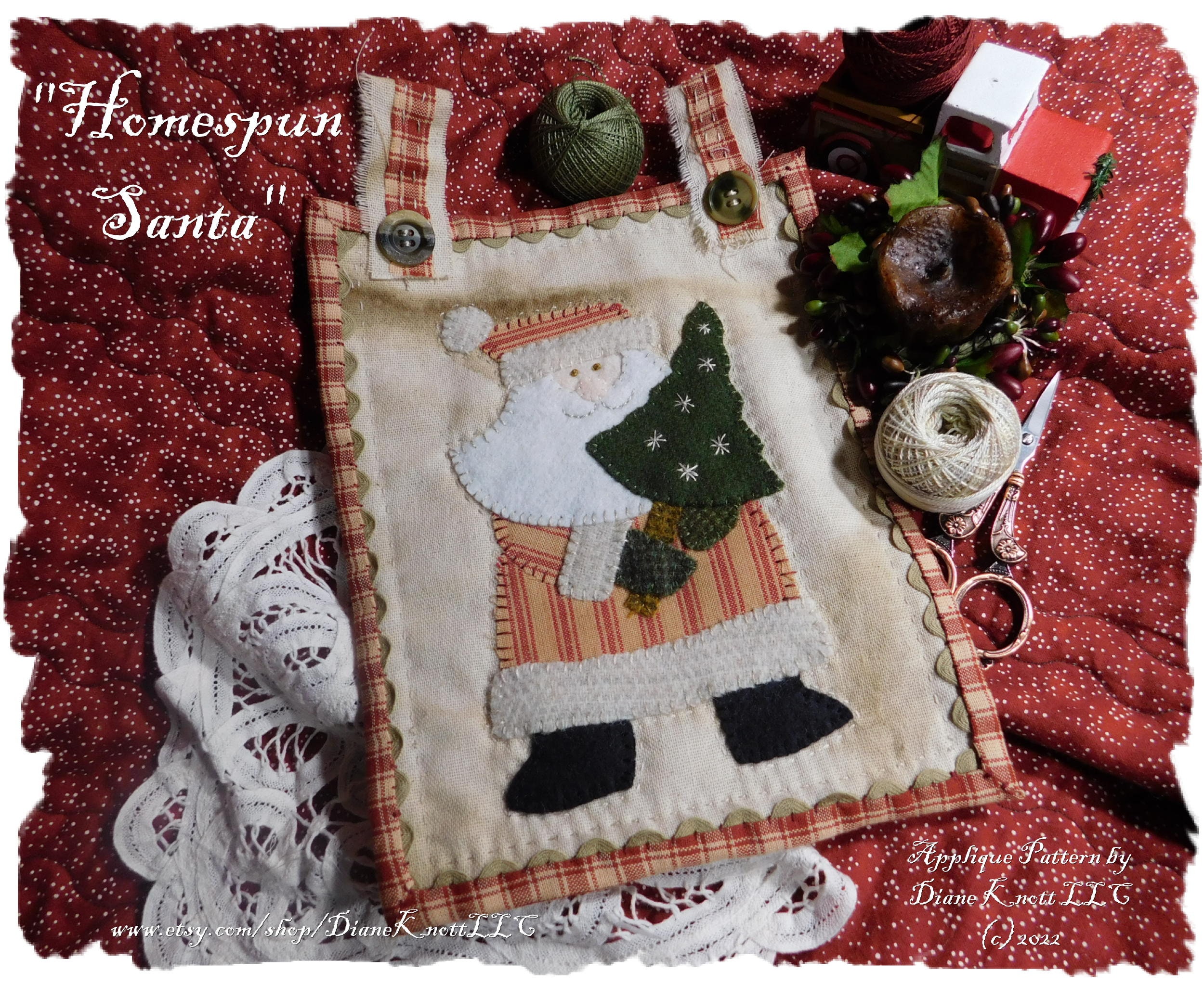 Homespun Santa Hand Applique Pattern Download by Diane Knott LLC - This ...
