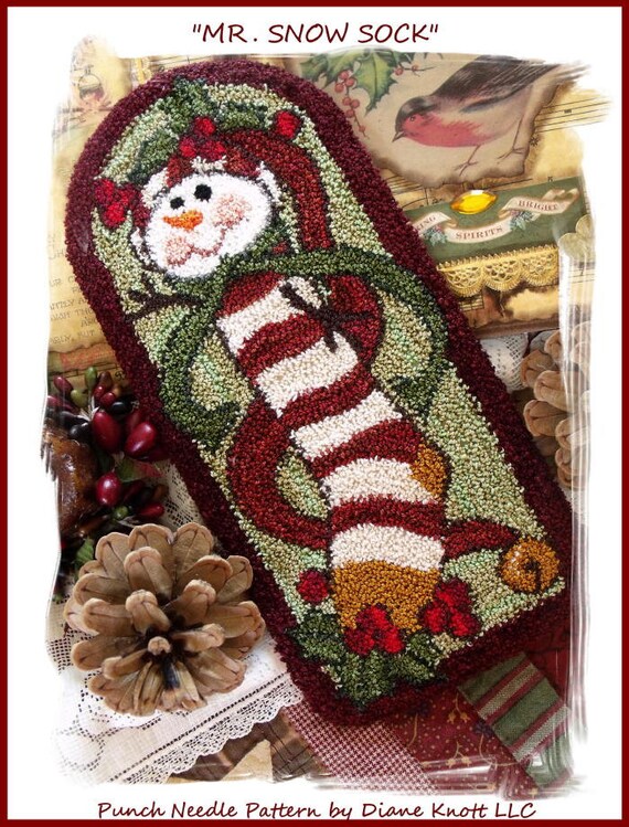 Mr. Snow Sock Snowman Punch Needle Pattern Download by Diane - Etsy