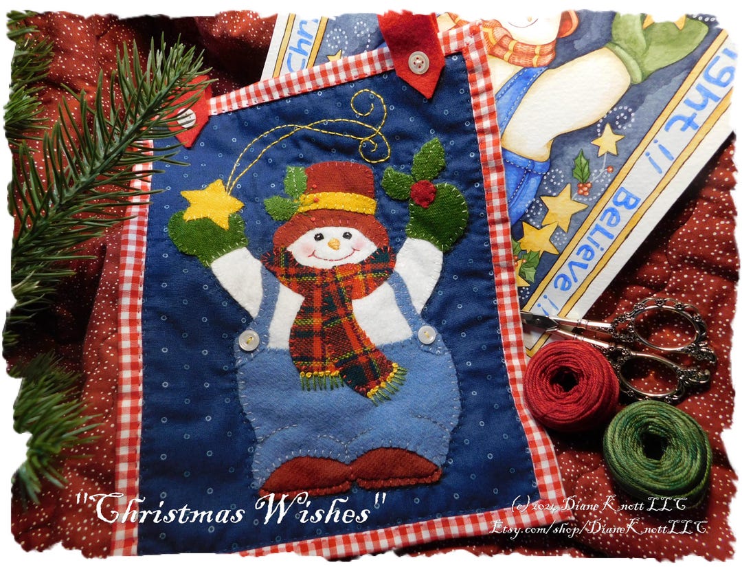 Snowman in Blue Jeans With Star and Holly Leaves and Plaid Scarf by ...