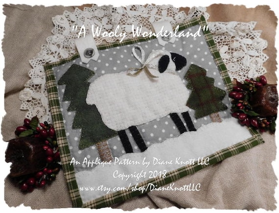 Sheep Winter Wool Applique Pattern Download by Diane Knott LLC - Etsy